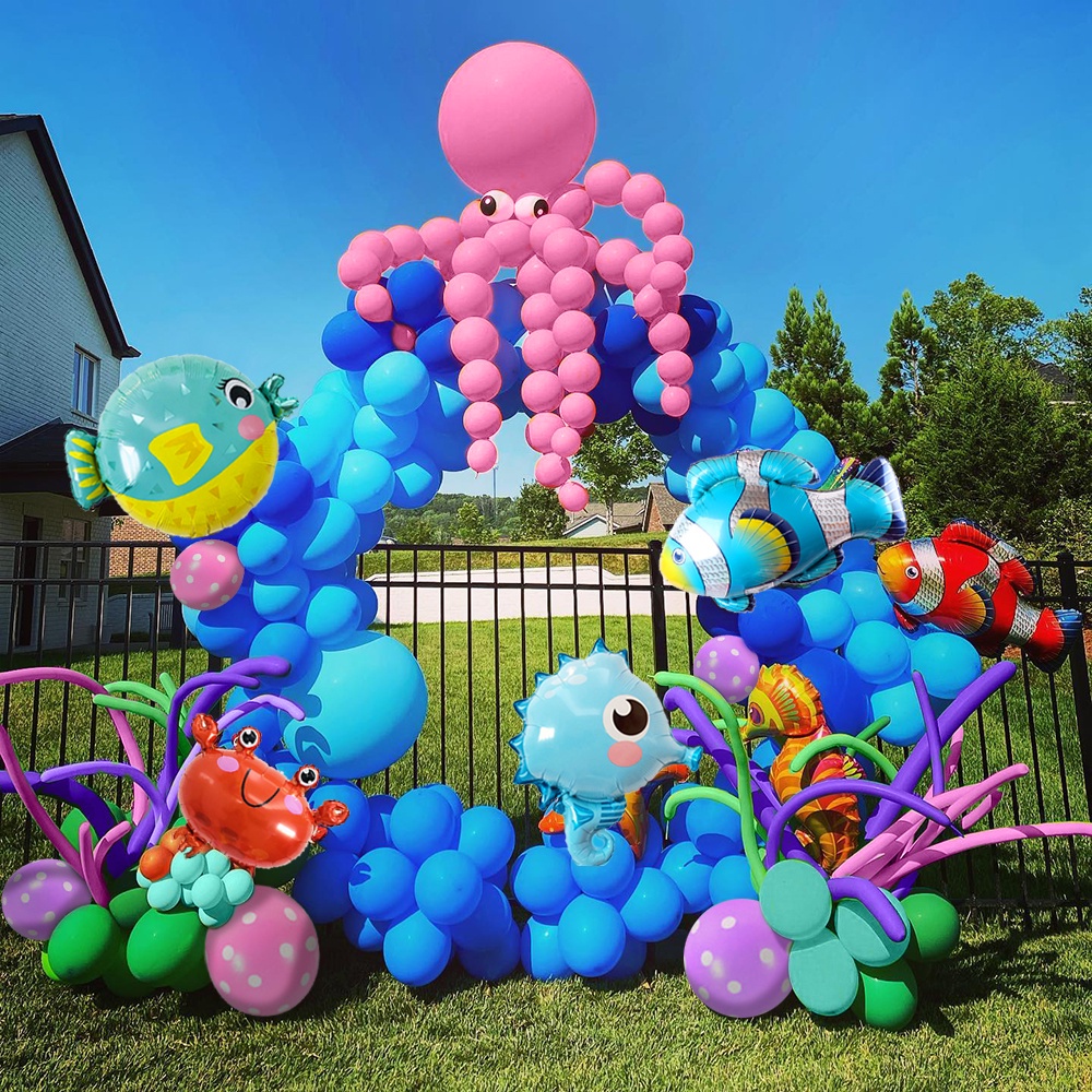 Jual Ayuqi Blue Balloons Ocean Themed Balloons Fish Balloons Baby ...