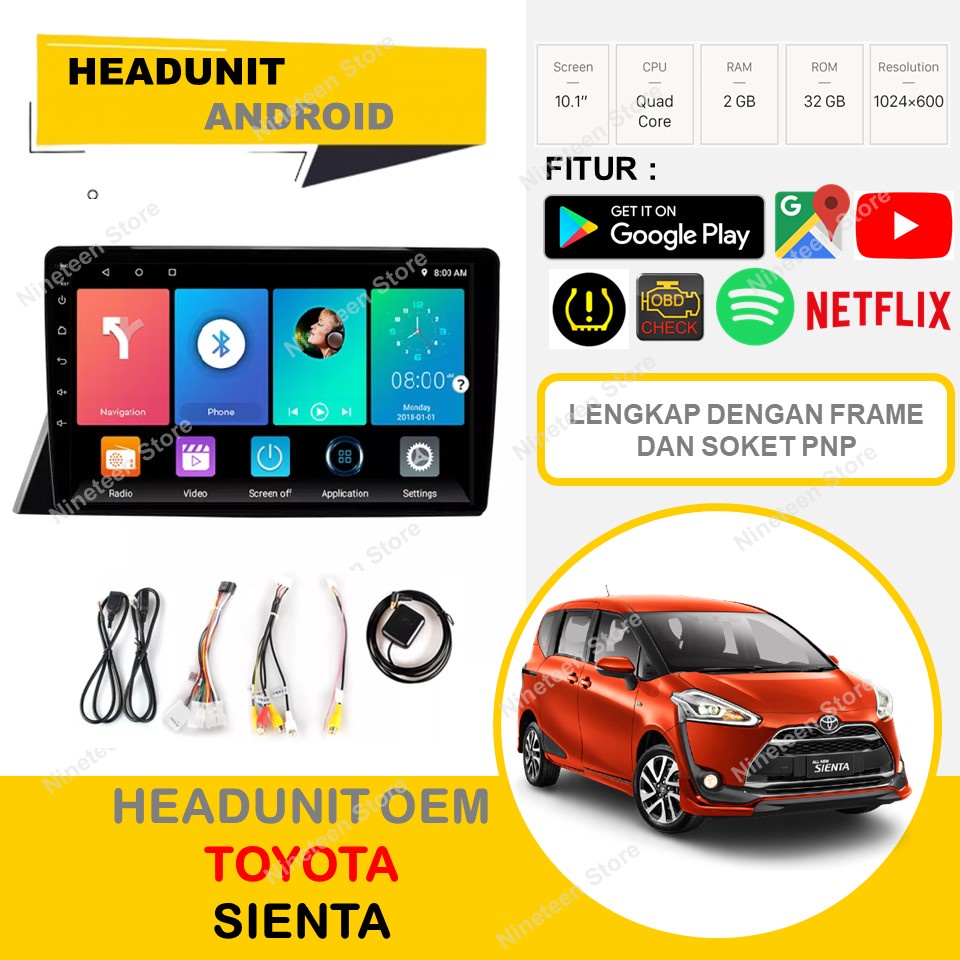 Jual Headunit Android Set Toyota Sienta 10 Inch Frame Soket PNP ...