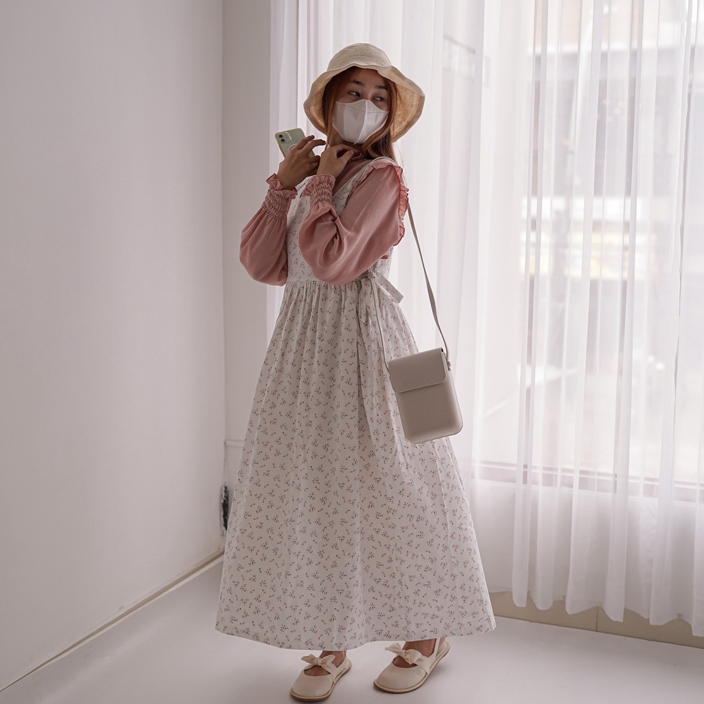 Jual HIMARI MIDI DRESS | DRESS MIDI KOREA | overall motif bunga floral ...