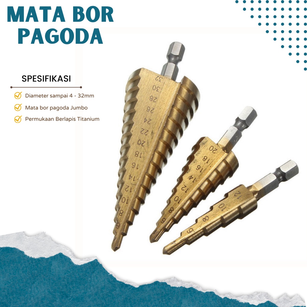 Jual Mata Bor 3 PCS STEP DRILL Mata Bor Pagoda Set 3 Pcs Mata Bor ...