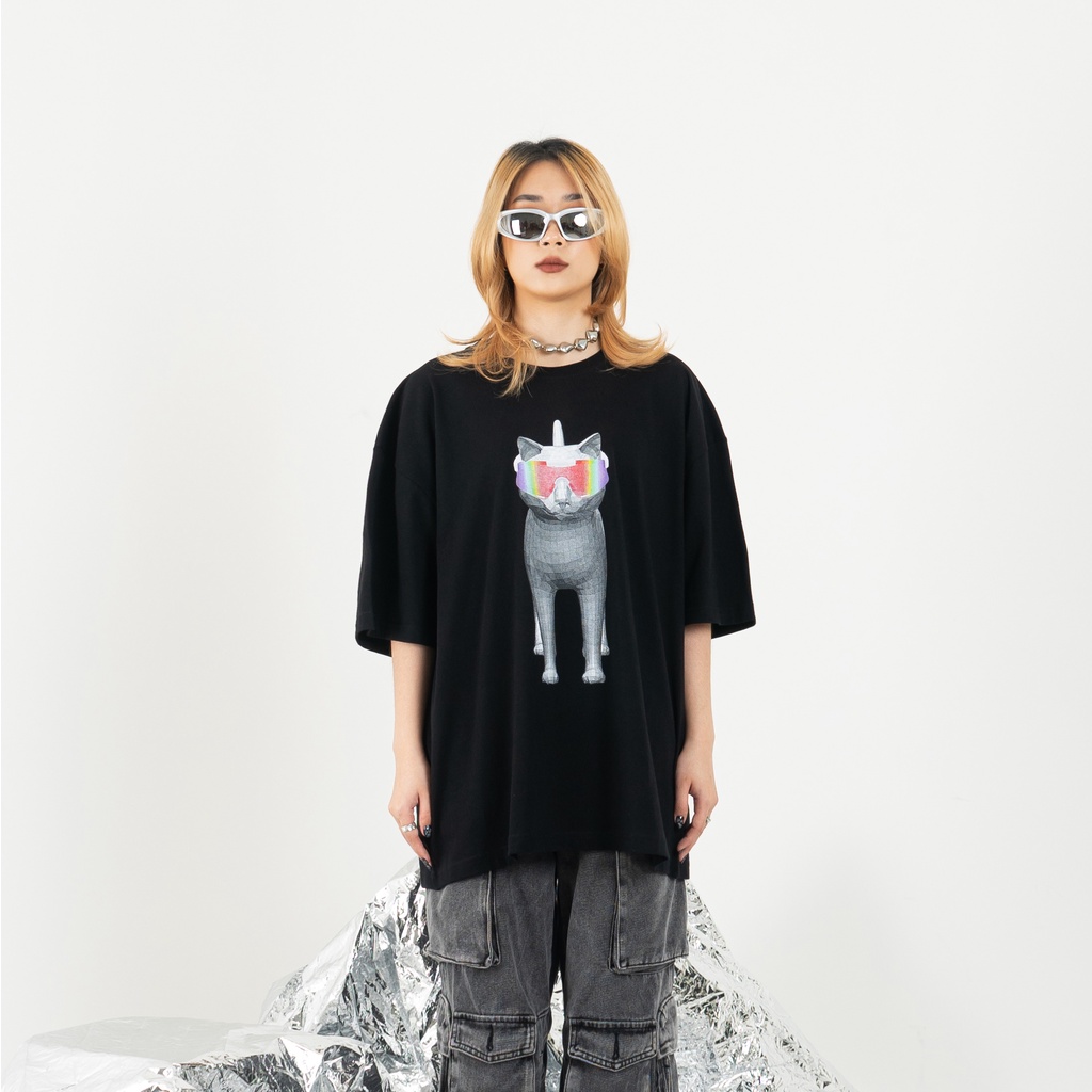 Jual HIERARCHY STUDIOS New Error - Black Cyber Kitty Oversized T-Shirt ...