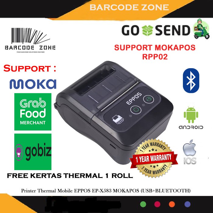 Jual PRINTER THERMAL BLUETOOTH EPPOS EP-X583 RPP02 MOKA GOBIZ PAWOON QASIR | Shopee Indonesia