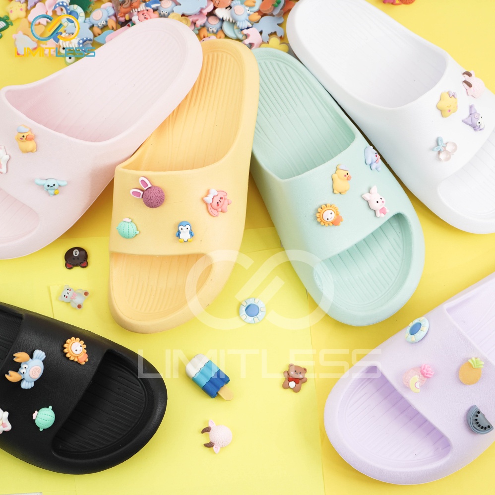 Jual LIMITLESS Sendal Slop Cewek Dewasa Imut Kekinian Karakter Stiker ...