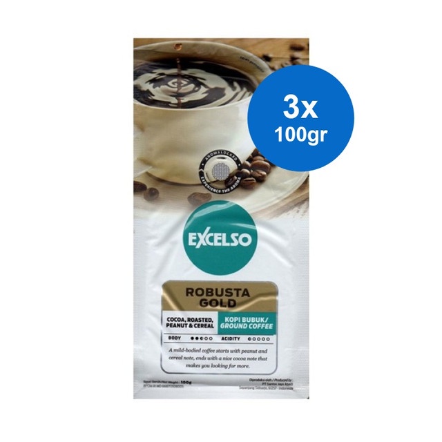 Jual Excelso Robusta Gold Bubuk Kopi 3 x 100 gr | Shopee Indonesia