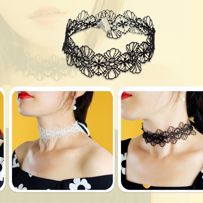 Jual Kalung Renda Ghotik Etnik Hitam-Putih Ghotic Ethnic Kain Renda ...