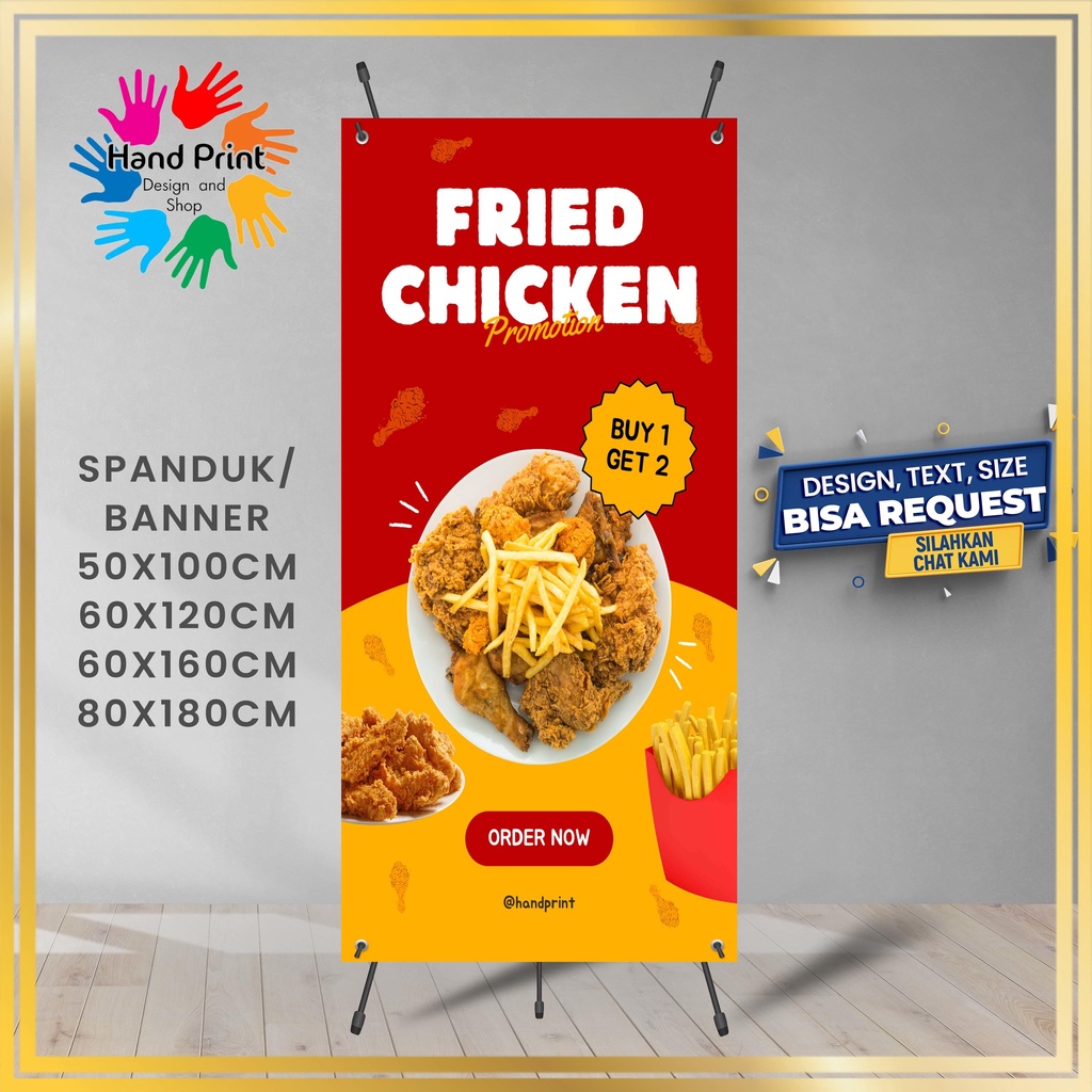 Jual SPANDUK / BANNER Fried Chicken Jajanan Pedas Warna merah 60x160 CM ...