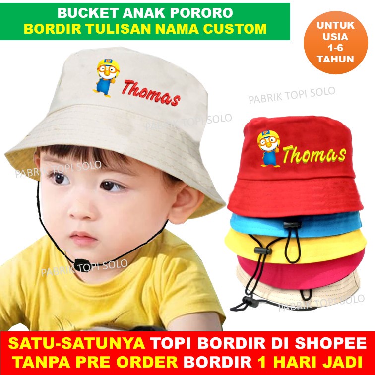 Jual Topi Pororo Bucket Anak Pororo Penguin dan Bordir Nama Anak Usia 1 ...