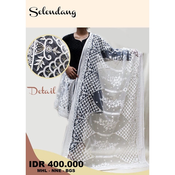 Jual Selendang Tile Akar Bunga Putih India (Kain / Bahan / Syal ...