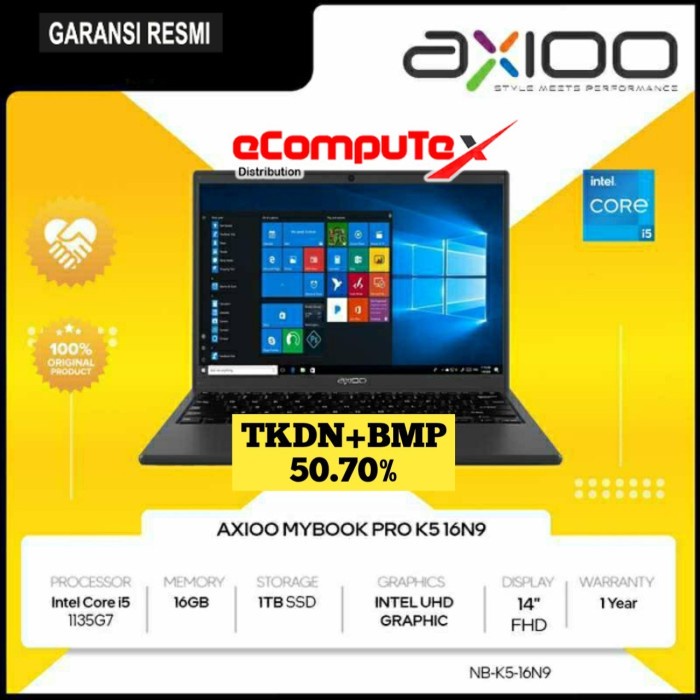 Jual LAPTOP AXIOO MYBOOK PRO K5 (16N9-5) i5 16GB 1TB 14"FHD IPS TKDN ...