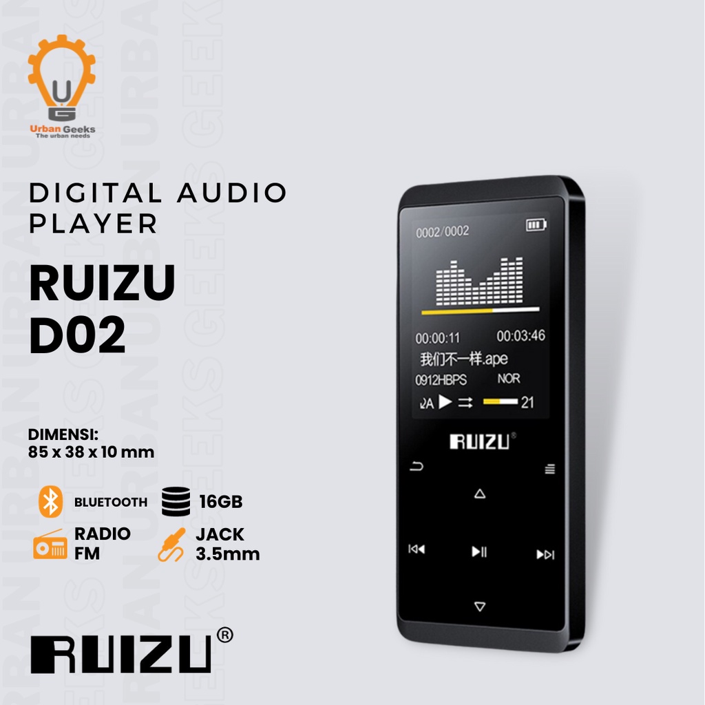 Jual RUIZU D02 MP3 Player Bluetooth HiFi Digital Audio Player ...