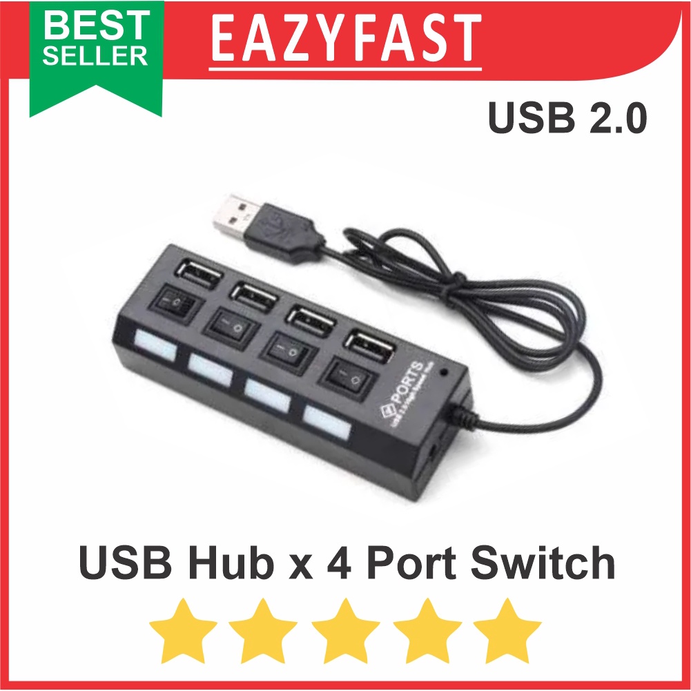 Jual USB Hub 2.0 4 Port + Saklar Switch On Off LED High Speed | Shopee Indonesia