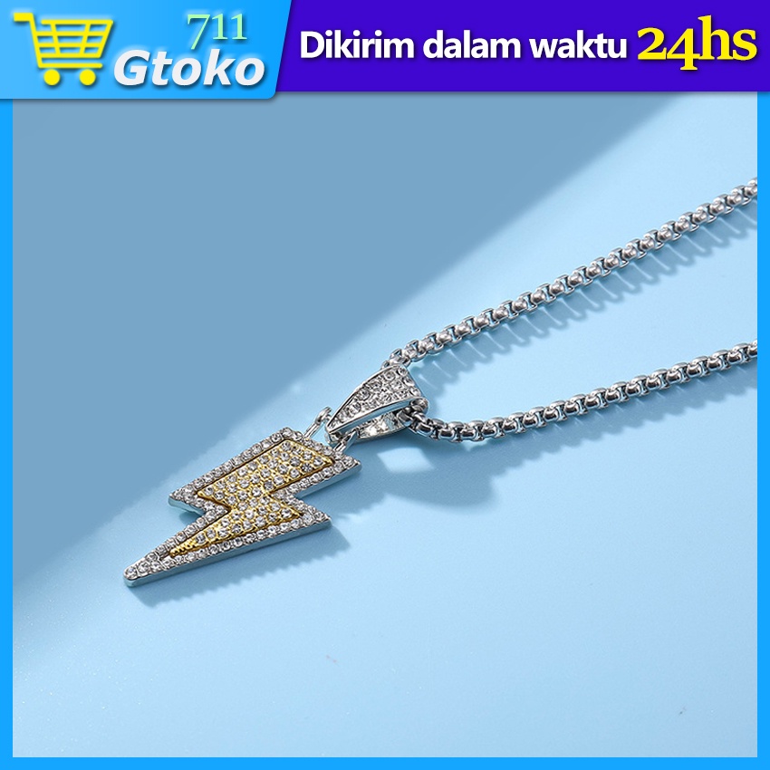 Jual Kalung Titanium Liontin Petir Berlian Imitasi Retro Hip Hop Pria ...