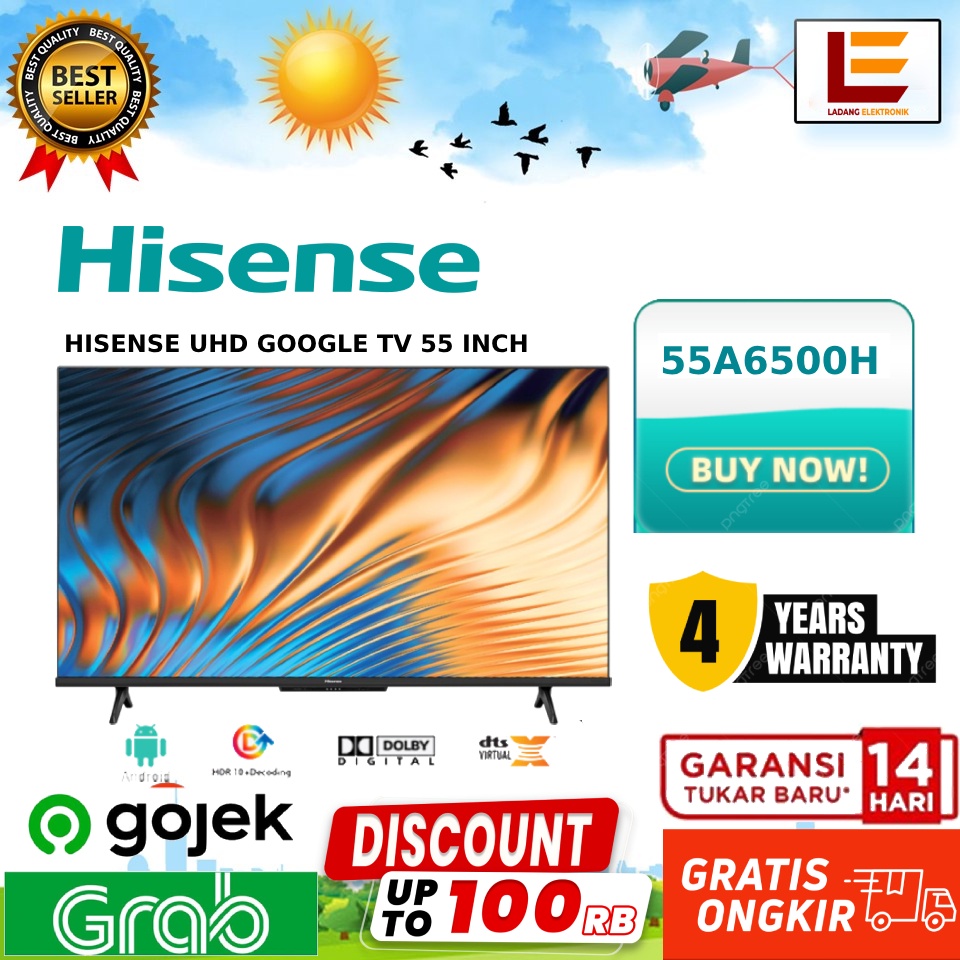 Jual Hisense 55 Inch Google Bezeless Design UHD TV - 55A6500H | Shopee ...