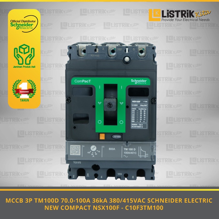 Jual Schneider Mccb Nsx Tm100D 3P 70.0-100A 36Ka 380/415Vac ...