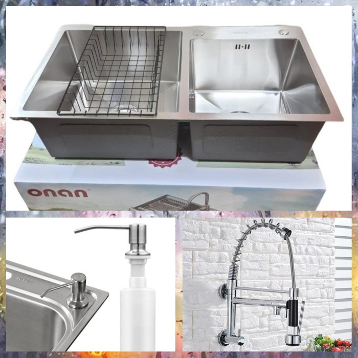 Jual Paket Kitchen Sink 2 Lubang ONAN 8245 Komplit Kran Pantry Dinding ...