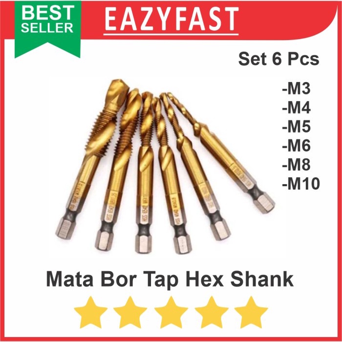 Jual Mata Bor Tap Ulir Drat Baut Hex Shank Drill Bit Cordless Set 6 Pcs ...