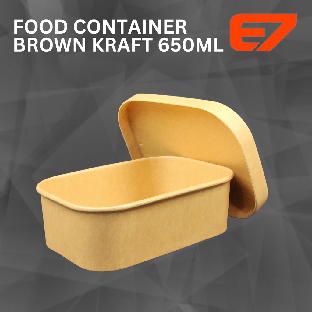 Jual Food Container + Lid Brown Kraft 650ml - Food Box, Paper Lunch Box ...