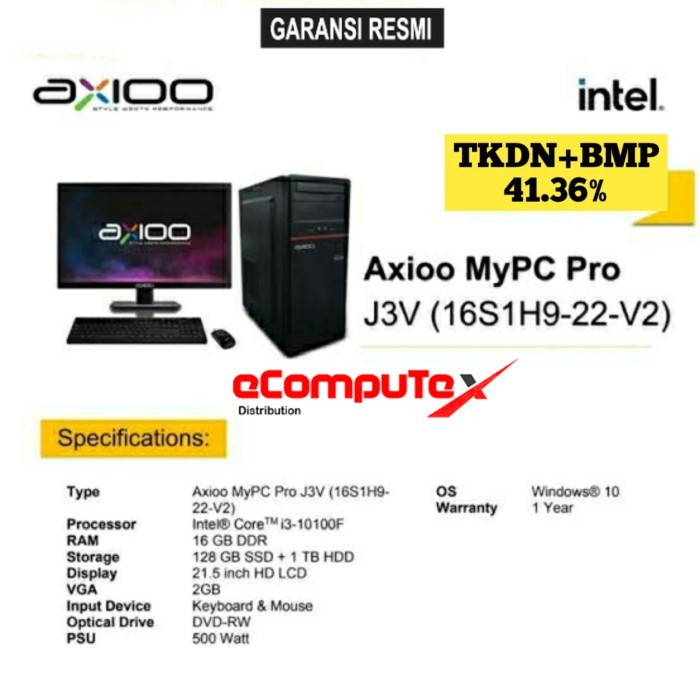 Jual PC DESKTOP AXIOO MYPC PRO J3V (16S1H9-22-V2) i3 16GB 128GB 21.5 ...