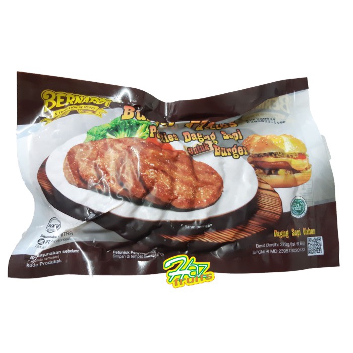 Jual Bernardi Burger Patties Sapi (Kasar) 270g - Burger Daging Sapi ...