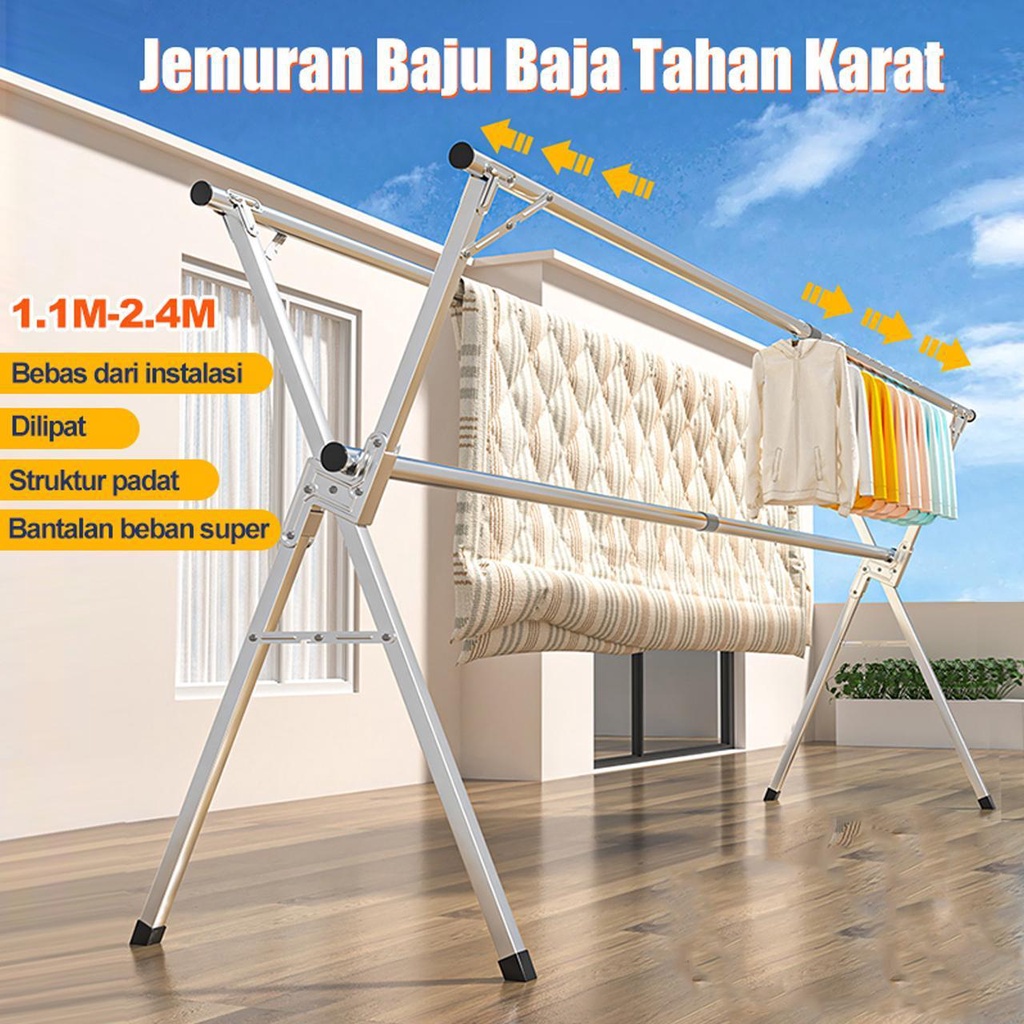 Jual Jemuran Baju Lipat Stainless Panjang Pendek ukuran 240cm / Rak ...