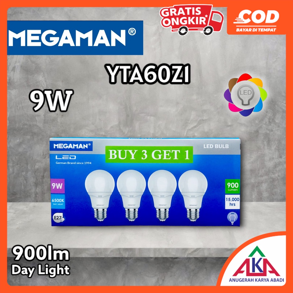 Jual Paket 4 Pcs MEGAMAN Bohlam Lampu LED A Bulb 9 Watt Daylight Putih | Shopee Indonesia