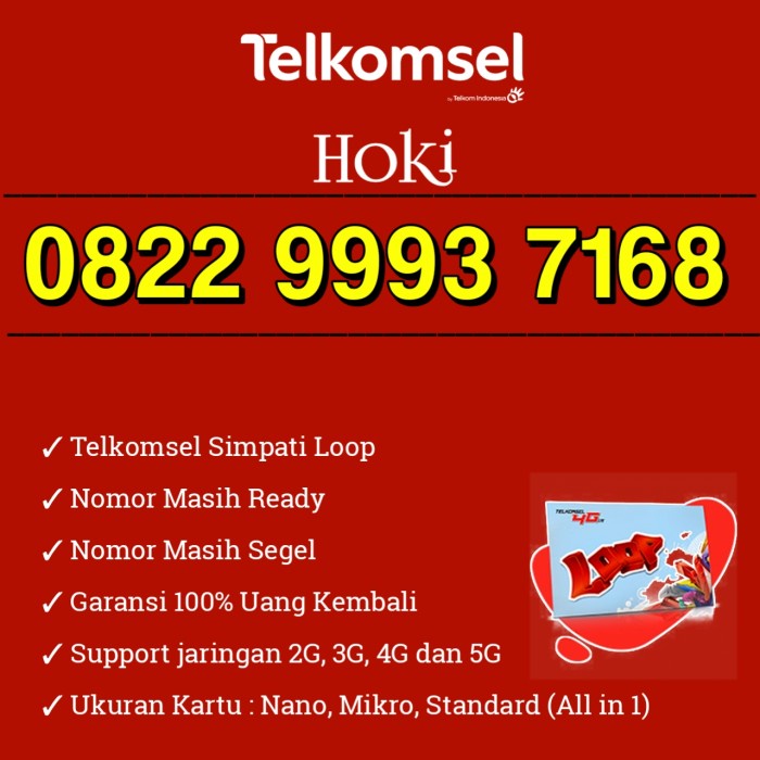 Jual Kartu Perdana HOKI Nomor Cantik Telkomsel Simpati Loop 168 | Shopee Indonesia