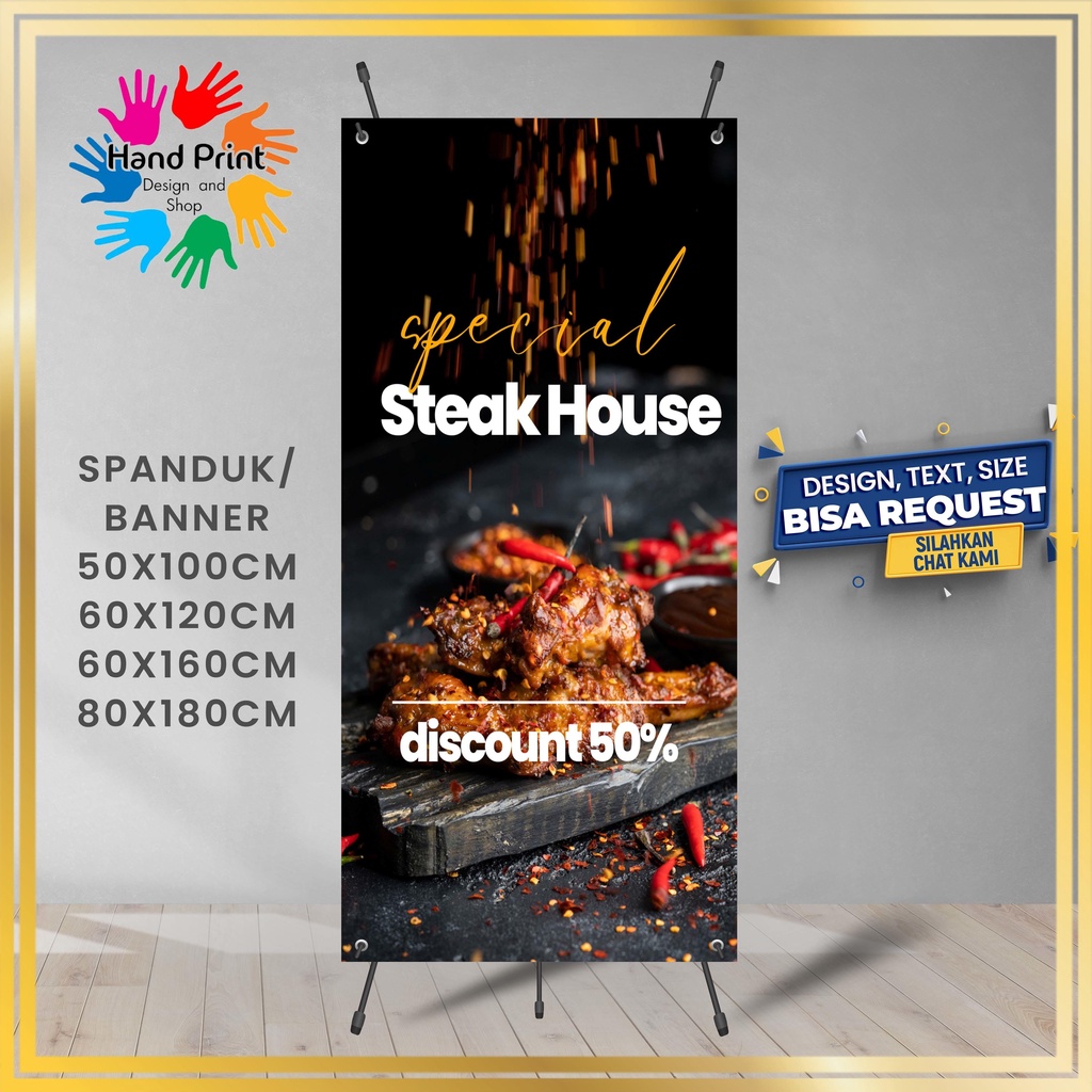 Jual SPANDUK / BANNER Steak House Sapi Hitam Elegan 60x160 CM Cocok ...