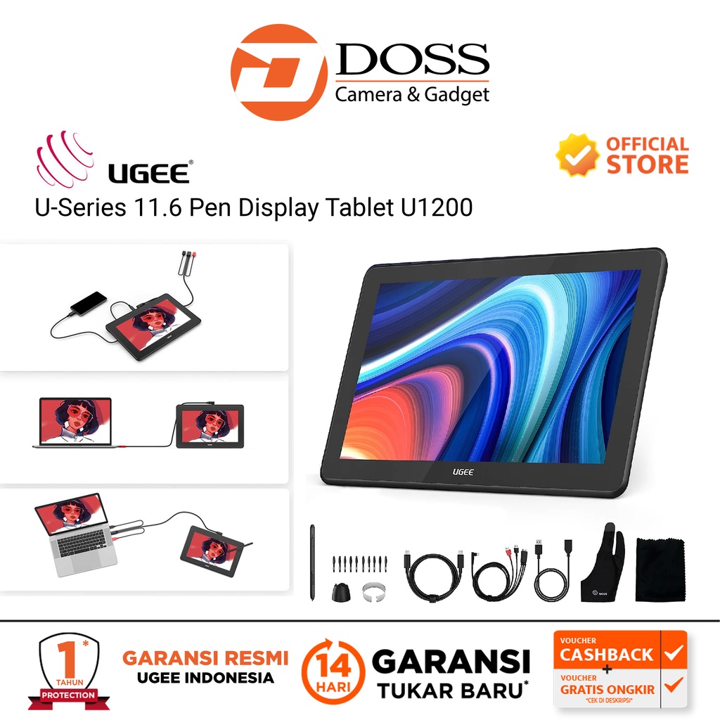 Jual Ugee U-Series 11.6 Pen Display Tablet Drawing Monitor U1200 ...