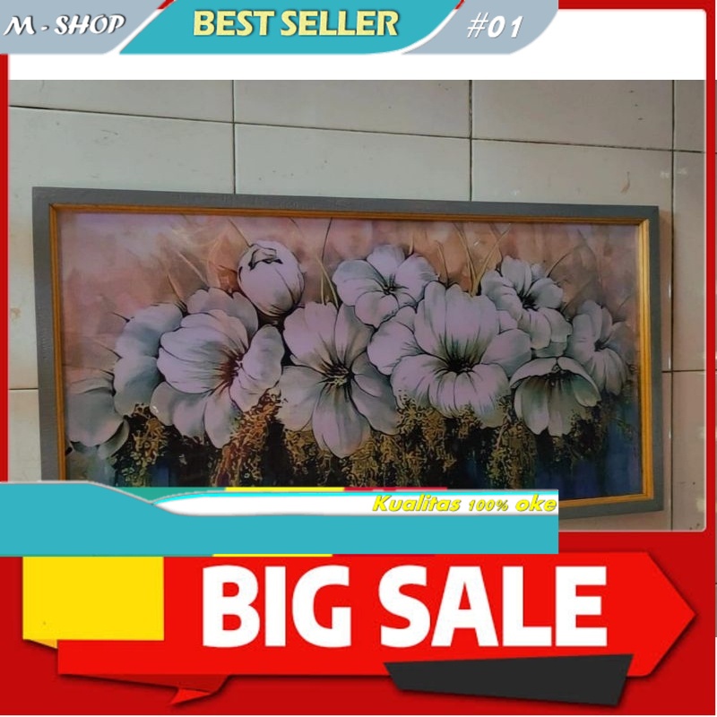 Jual hiasan dinding lukisan cetak bunga putih elegan plus bingkai ...