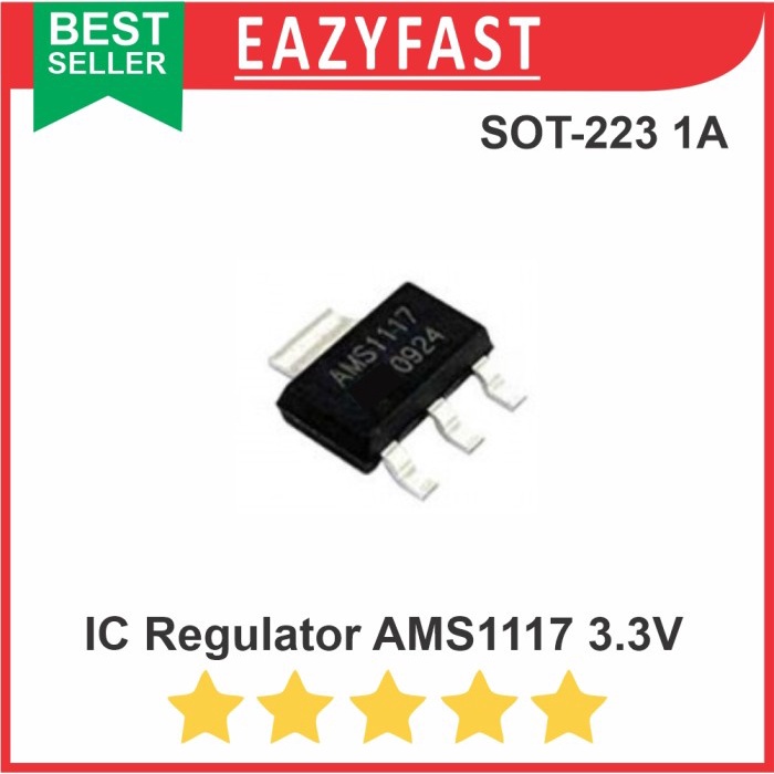 Jual IC Regulator AMS1117 3.3V 3.3 V Volt 1A 1 A AMS 1117 SMD SOT-223 | Shopee Indonesia