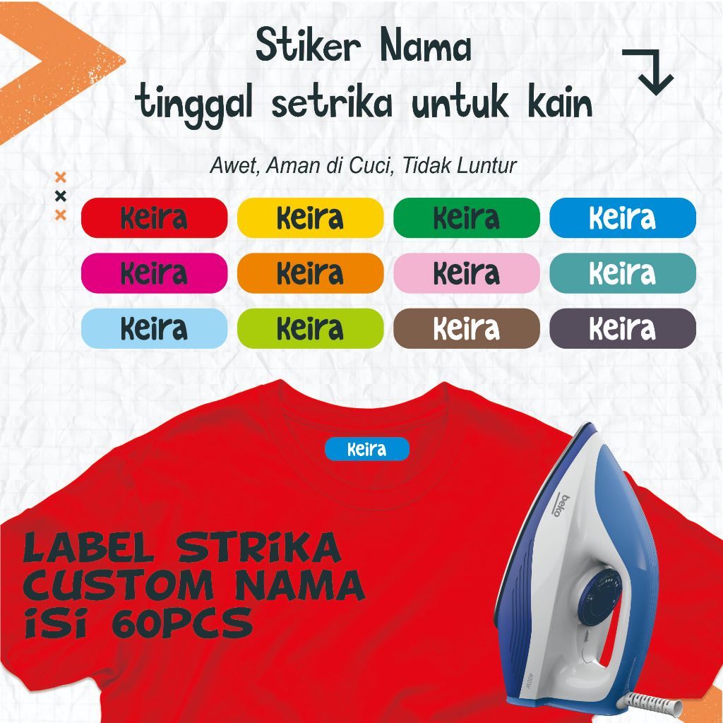 Jual Sticker Custom Nama Label Printing Kain / kaos Sablon setrika ...