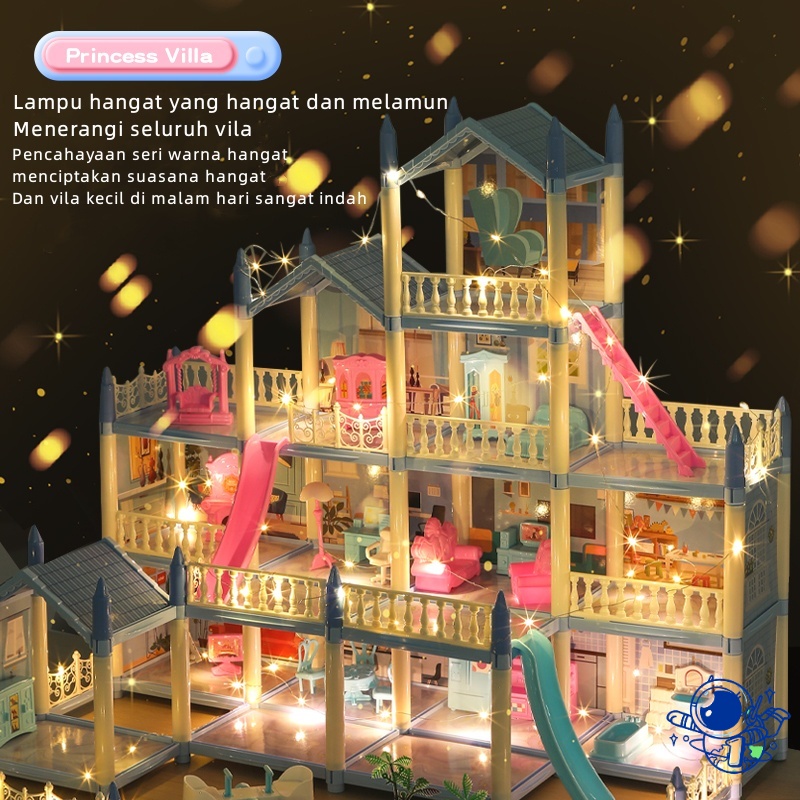Jual NODIA 3D Princess Big Villa DIY Rumah Boneka Pink Castle Bermain ...