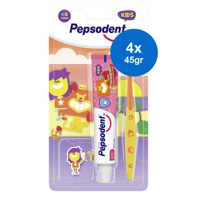 Jual Pepsodent Kids Pasta Gigi dan Sikat Gigi Anak Strawberry 4 x 45g ...