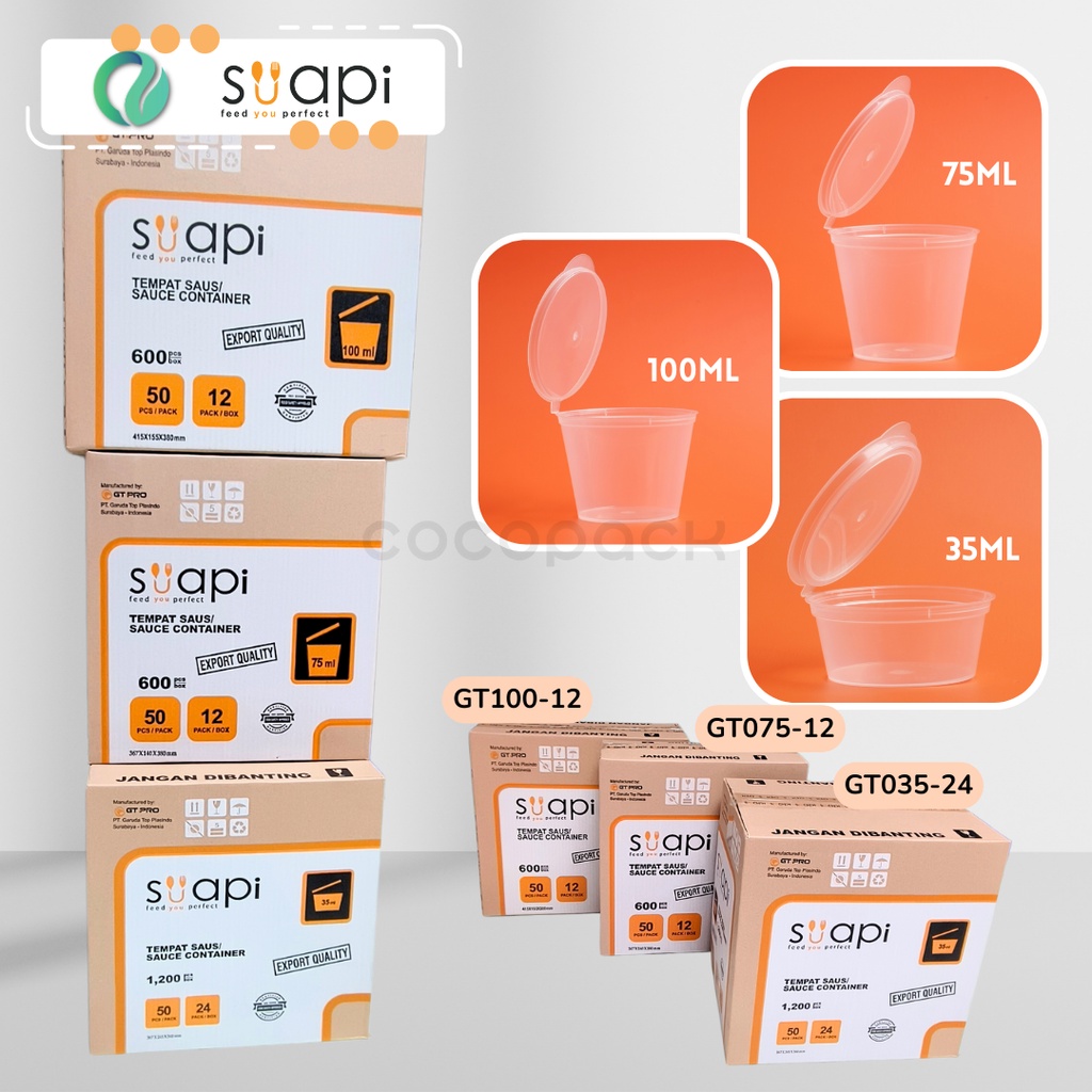 Jual Sauce Container 35ml / 75ml / 100ml SUAPI Cup Saos Sambal 50 PCS ...
