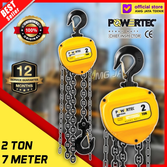 Jual Chain Block / Takel 2 Ton x 7 Meter POWERTEC Katrol Kerekan Manual ...