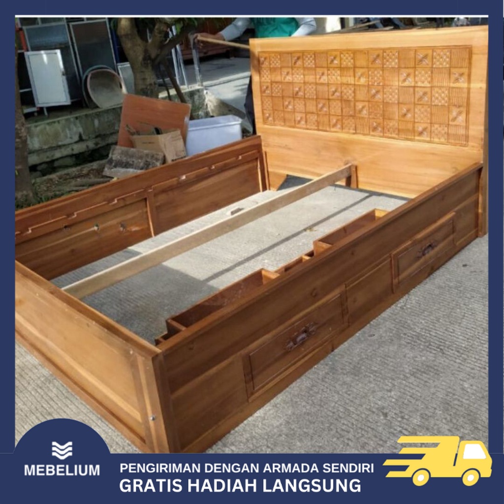 Jual Tempat Tidur Kayu Jati Muda Laci Ranjang Kayu Minimalis [Mebelium ...