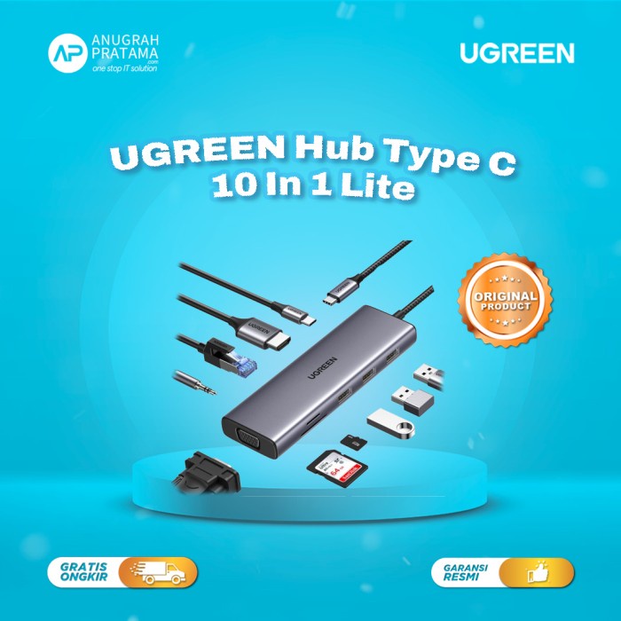 Jual Ugreen Usb Hub Type C To Rj45 Hdmi 4k Vga Sd Card Aux 3 5mm 15601