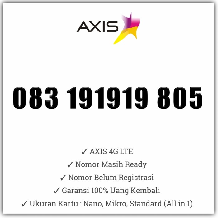 Jual Kartu Perdana Nomor Cantik AXIS 4G LTE 083 191919 805 BOS | Shopee Indonesia