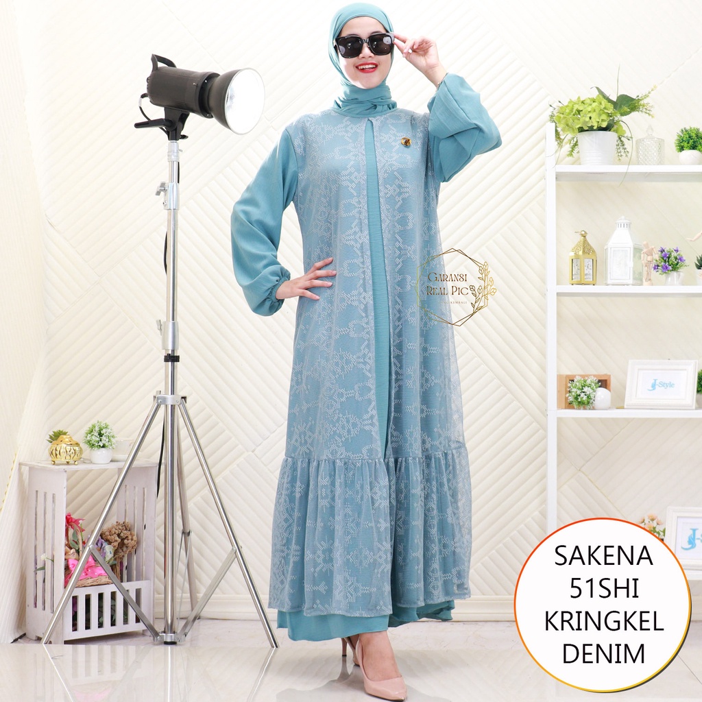 Jual Sakena Gamis Kringkel Airflow Long Cardi Brukat Malika Mewah ...