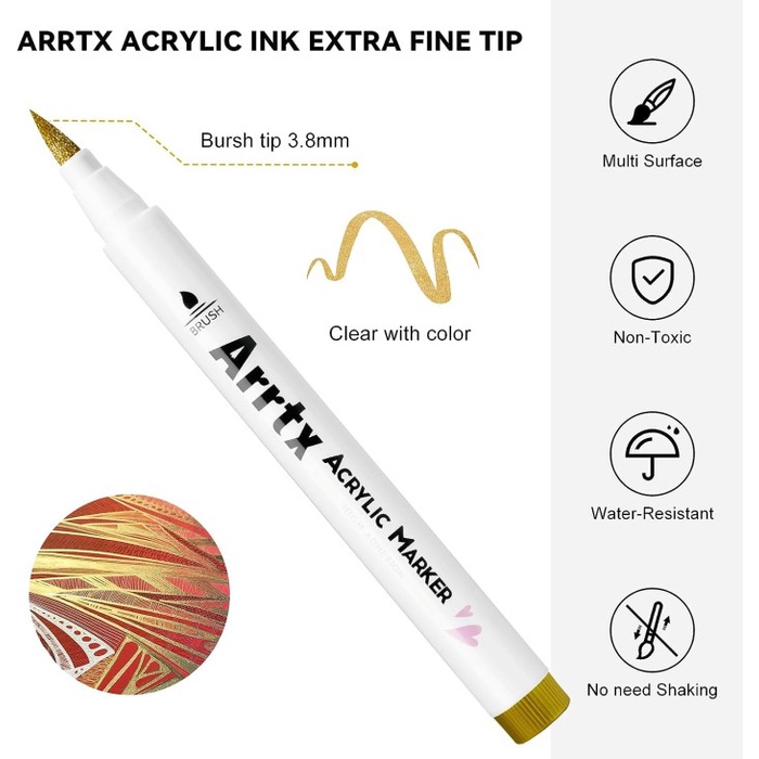 Jual ARRTX Acrylic Marker Brush Pen - Brush Marker Permanen | Shopee ...