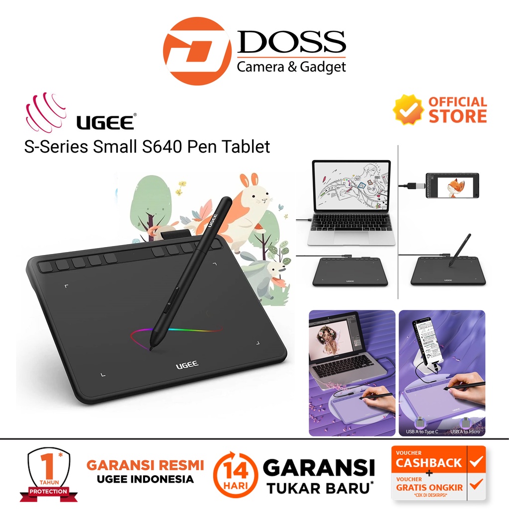 Jual Ugee S-Series Wireless Graphics Drawing Tablet S640 Pen Tablet ...
