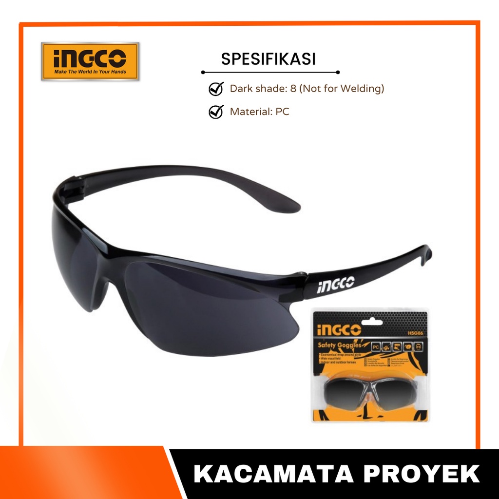 Jual Kacamata Hitam Safety Glass Proyek Dark INGCO HSG06 Kacamata ...