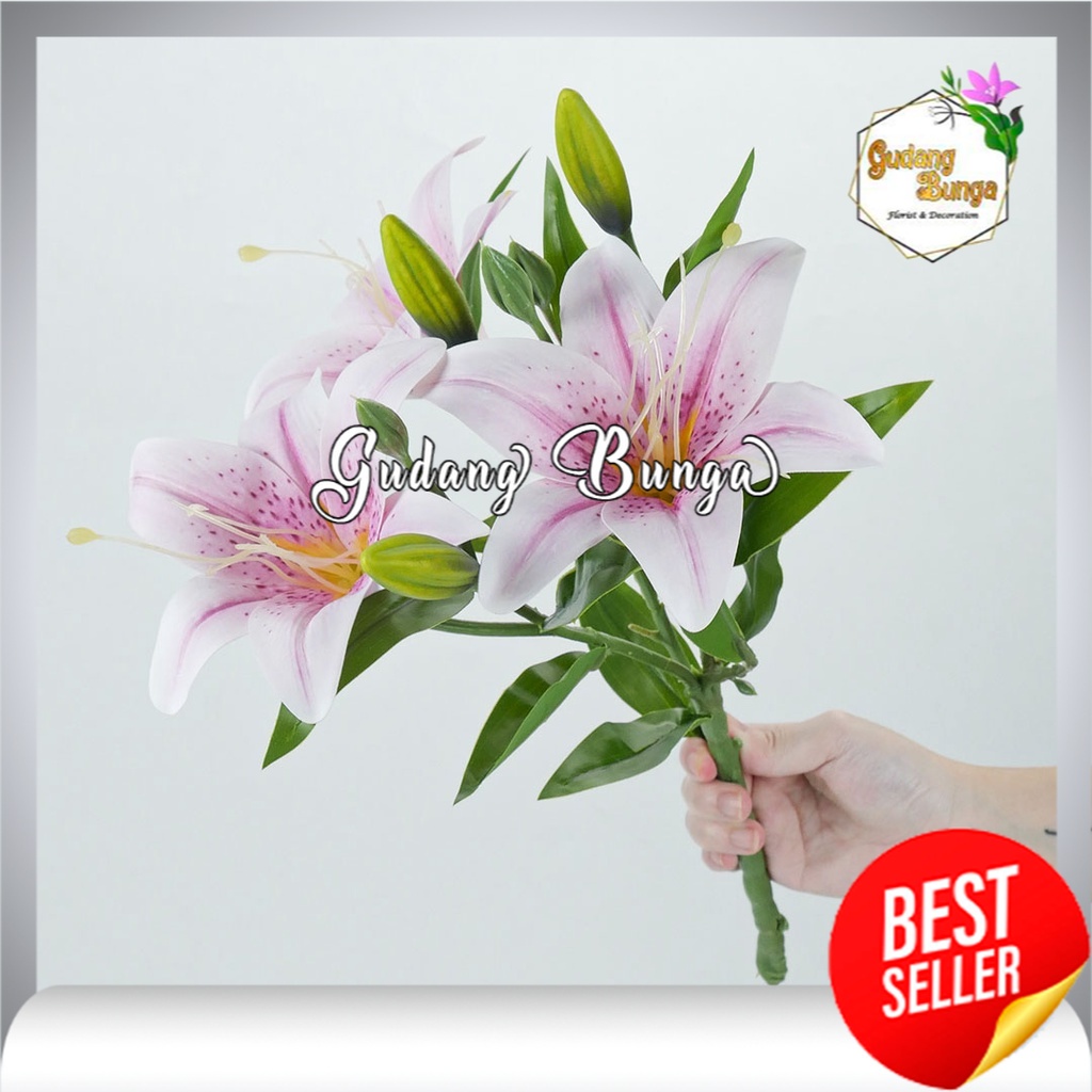 Jual Bunga Lily Latex Cabang 3 Bunga lili Palsu Artificial Bahan Lateks ...
