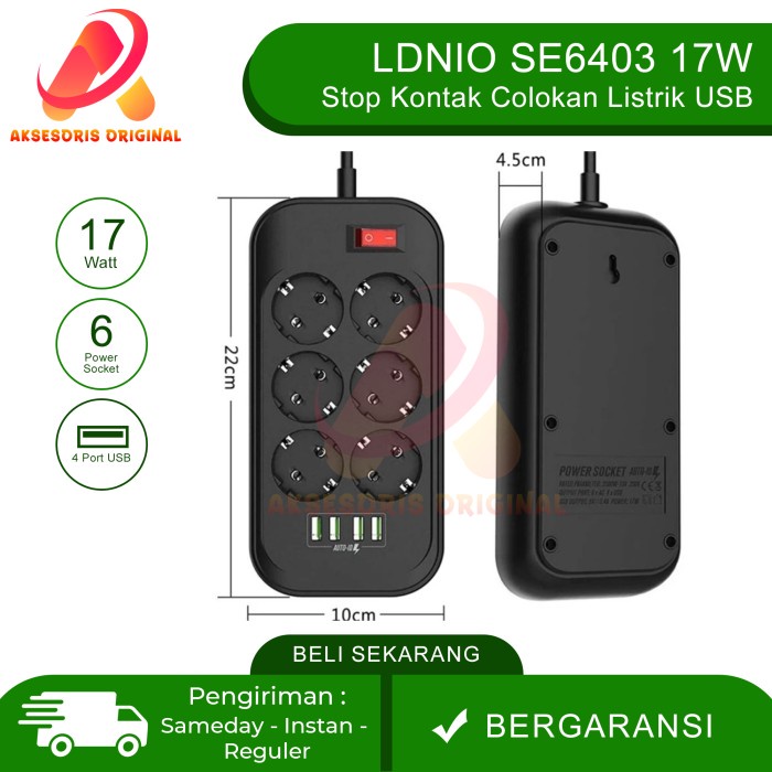 Jual LDNIO SE6403 Stop Kontak Colokan Listrik USB Fast Charging Charger Ori | Shopee Indonesia