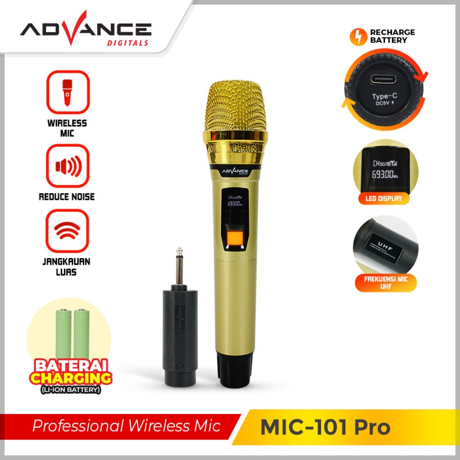 Jual Advance Mic Wireless MIC-101 PRO / MIC101 PRO Frekuensi UHF Rechargeable Battery - Garansi ...