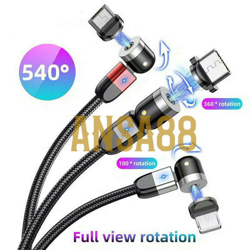 Jual kabel casan magnet gaming 540° 2A 3in1 micro USB type C iphone ...