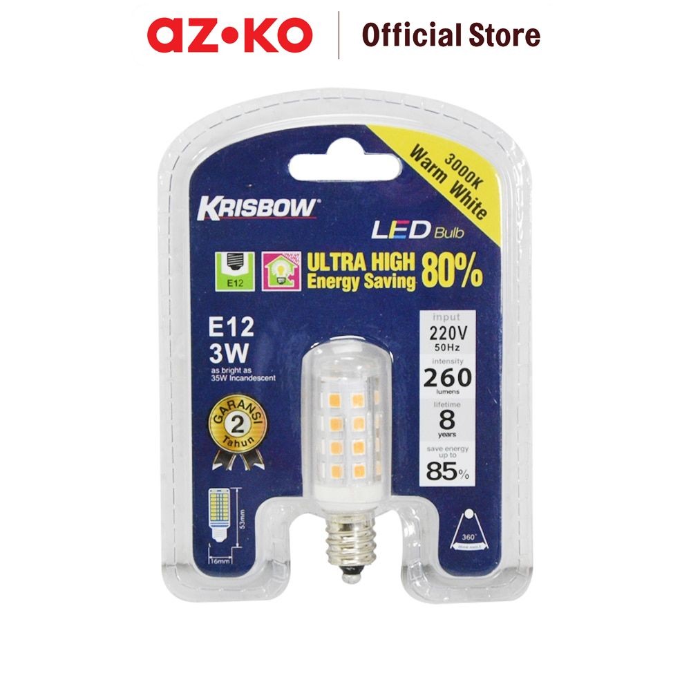 Jual AZKO Krisbow Bohlam Led E12 3 watt 3000K - Warm White Bulb Lampu Indoor Outdoor Light Led ...
