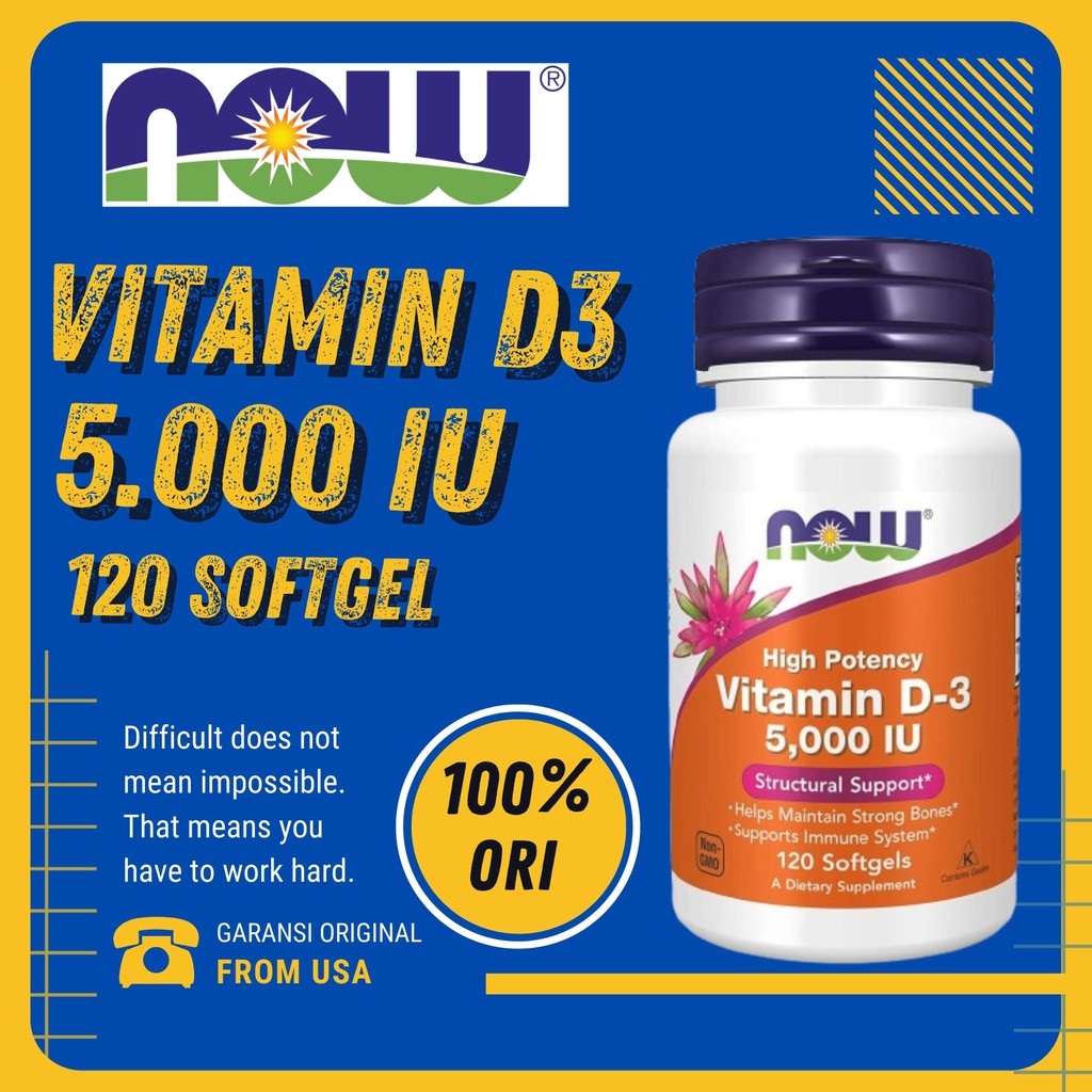 Jual ORI Now Food Vitamin D3 5000 UI 120 Capsules | Shopee Indonesia