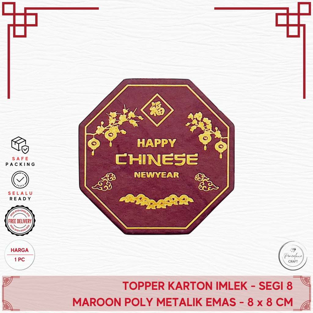 Jual Topper Karton Imlek Bentuk Segi 8 Tulisan Happy Chinese New Year ...