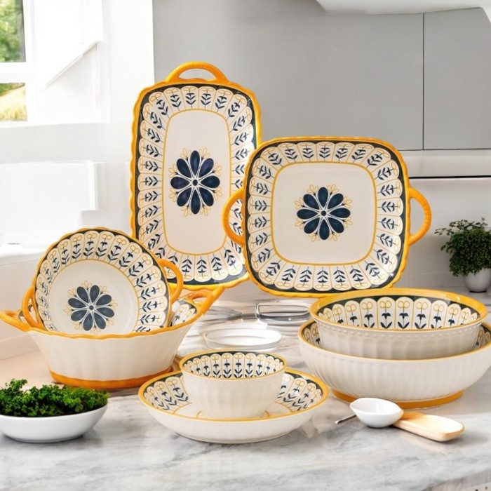 Jual Yelo A Peralatan Makan Keramik Mewah Motif Bunga Biru Kuning ...